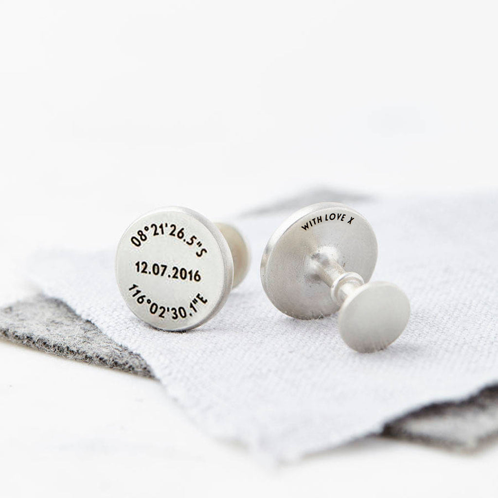 Personalised Solid Silver Coordinate and Date Cufflinks