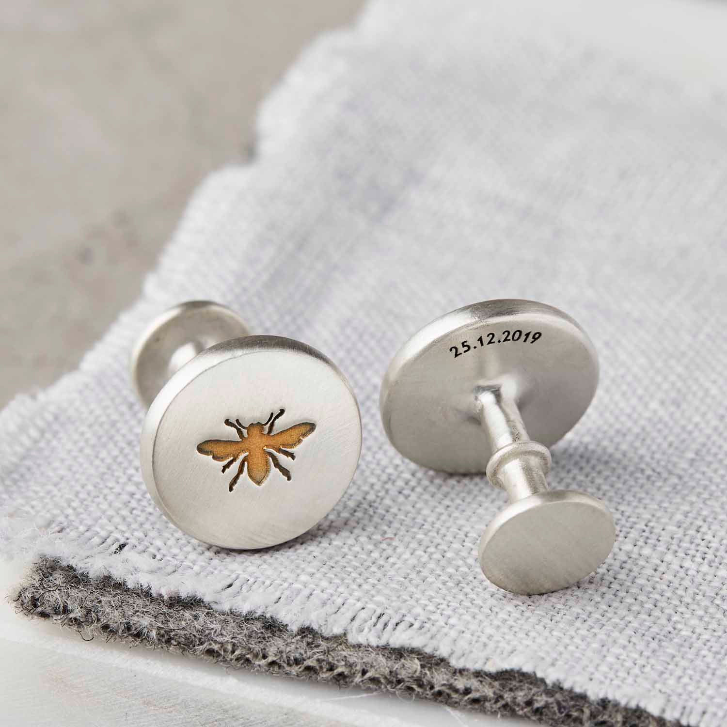 Personalised Sterling Silver And Gold Bee Cufflinks